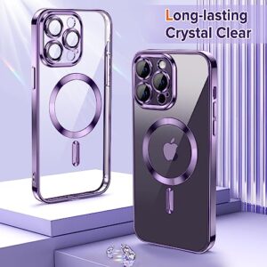 Hython Magnetic Clear Case for iPhone 14 Pro Case [Compatible with MagSafe] [Full Camera Lens Protection] Luxury Plating Edge Slim Soft TPU Cover Shockproof Protective Phone Case, Purple