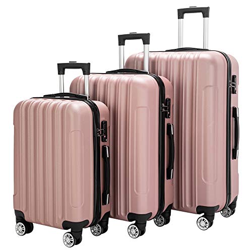 Imseigo Luggage Sets,3-in-1 Hardside Carry on Suitcase Sets with Spinner Wheels & TSA lock, 20"/24"/28" Durable Portable Lightweight ABS Luggages for Travel, Business (Rose Gold)