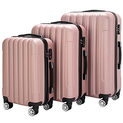 Imseigo Luggage Sets,3-in-1 Hardside Carry on Suitcase Sets with Spinner Wheels & TSA lock, 20"/24"/28" Durable Portable Lightweight ABS Luggages for Travel, Business (Rose Gold)