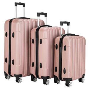 Imseigo Luggage Sets,3-in-1 Hardside Carry on Suitcase Sets with Spinner Wheels & TSA lock, 20"/24"/28" Durable Portable Lightweight ABS Luggages for Travel, Business (Rose Gold)