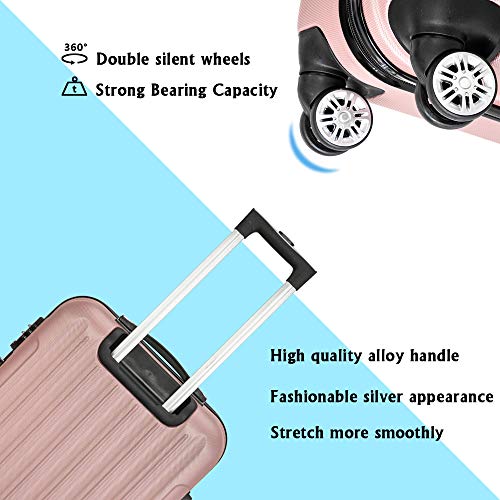 Imseigo Luggage Sets,3-in-1 Hardside Carry on Suitcase Sets with Spinner Wheels & TSA lock, 20"/24"/28" Durable Portable Lightweight ABS Luggages for Travel, Business (Rose Gold)