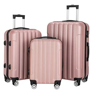 Imseigo Luggage Sets,3-in-1 Hardside Carry on Suitcase Sets with Spinner Wheels & TSA lock, 20"/24"/28" Durable Portable Lightweight ABS Luggages for Travel, Business (Rose Gold)