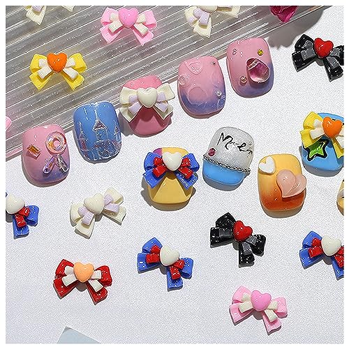 Bow Tie Nail Charms for Acrylic Nails，70PCS Girl Cute Resin Nail Rhinestones Decoration,Nail Jewels Y2K Accessories for Nail Art Supplies Manicure Craft DIY BBATT-HAPPY