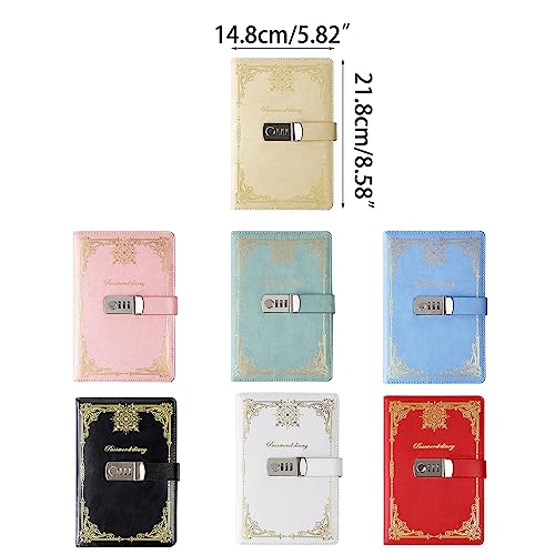 LIANXUE Vintage Leather Journal with Combination Lock Digital Password Journal with Bookmark Pen Loop Retro Privacy Notebook