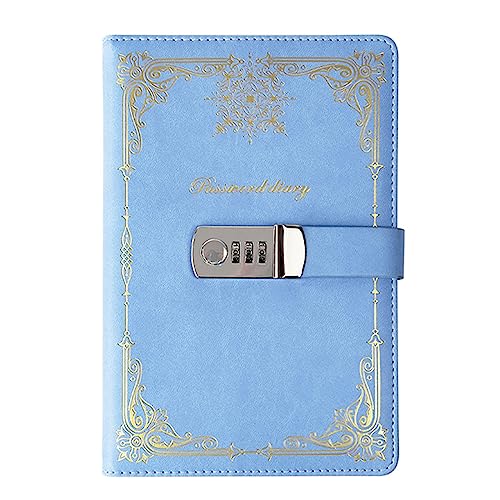 LIANXUE Vintage Leather Journal with Combination Lock Digital Password Journal with Bookmark Pen Loop Retro Privacy Notebook