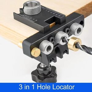 3 in 1 Adjustable Pocket Hole Jig Kit Woodworking Drilling Puncher Locator Pocket Drill Dowel Jig Kit Woodworking Joints Tools