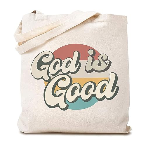 TSIIUO Women's God is Good Boho Christian Canvas Tote Bag Retro Graphic Funny Bible Vers Jesus Reusable Shopping Bag White