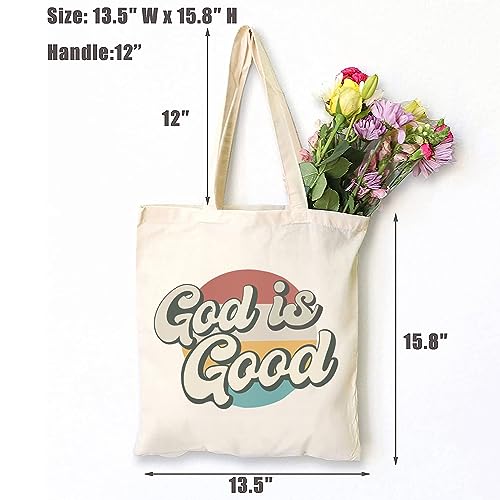 TSIIUO Women's God is Good Boho Christian Canvas Tote Bag Retro Graphic Funny Bible Vers Jesus Reusable Shopping Bag White