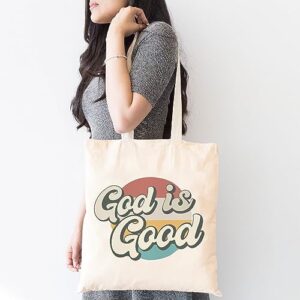 TSIIUO Women's God is Good Boho Christian Canvas Tote Bag Retro Graphic Funny Bible Vers Jesus Reusable Shopping Bag White