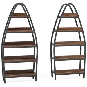 Tribesigns 69" Tall Bookshelf, Industrial 5-Tier Wood Boat Shelf Etagere Bookcase for Home Office, Brown