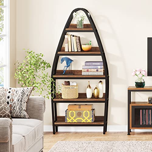 Tribesigns 69" Tall Bookshelf, Industrial 5-Tier Wood Boat Shelf Etagere Bookcase for Home Office, Brown