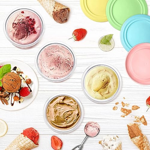 EVANEM 2/4/6PCS Creami Deluxe Pints, for Ninja Ice Cream Maker Cups,16 OZ Ice Cream Pint Containers Airtight and Leaf-Proof for NC301 NC300 NC299AM Series Ice Cream Maker,Pink+Gray-2PCS