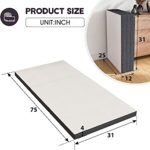 Folding Mattress, 4 Inch Portable Twin Size Trifold Mattress, Foldable Memory Foam Mattress with Washable Cover for Camping, Guest, Yoga, Travel, Certipur-US Certified, Narrow Twin