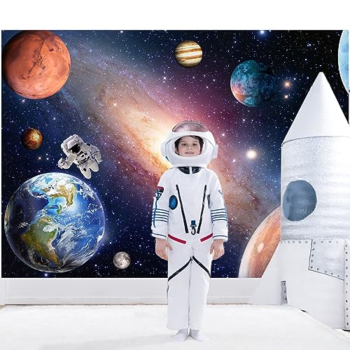 YMWQLAL Outer Space Backdrop for Baby Kids Astronaut Themed Birthday Party Decorations Supplies Universe Galaxy Stars Photography Background for Children Birthday Banner Photo Booth (7x5 FT)