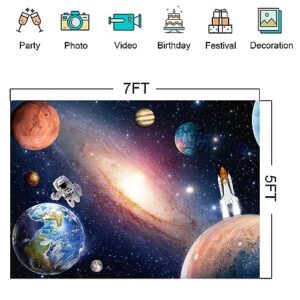 YMWQLAL Outer Space Backdrop for Baby Kids Astronaut Themed Birthday Party Decorations Supplies Universe Galaxy Stars Photography Background for Children Birthday Banner Photo Booth (7x5 FT)