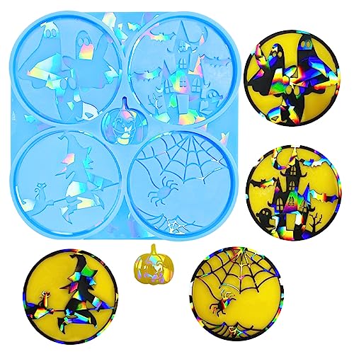 Holographic Coaster Silicone Mold Halloween Coffee Tea Tray Cup Mat Epoxy Resin Casting Mould DIY Home Decor