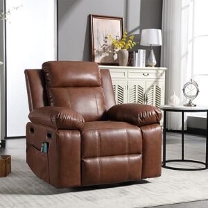 Power Recliner Chair, Leather Lift Chairs Recliners for Elderly Adults Big Modern Lift Chair with Heat Massage Comfy Electric Reclining Sofa Chair Lazyboy for Living Room Bedroom (Brown, Regular)