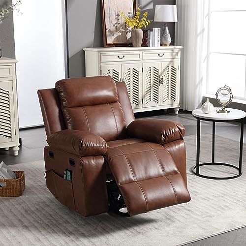 Power Recliner Chair, Leather Lift Chairs Recliners for Elderly Adults Big Modern Lift Chair with Heat Massage Comfy Electric Reclining Sofa Chair Lazyboy for Living Room Bedroom (Brown, Regular)