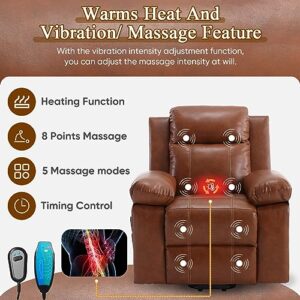 Power Recliner Chair, Leather Lift Chairs Recliners for Elderly Adults Big Modern Lift Chair with Heat Massage Comfy Electric Reclining Sofa Chair Lazyboy for Living Room Bedroom (Brown, Regular)