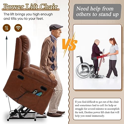 Power Recliner Chair, Leather Lift Chairs Recliners for Elderly Adults Big Modern Lift Chair with Heat Massage Comfy Electric Reclining Sofa Chair Lazyboy for Living Room Bedroom (Brown, Regular)