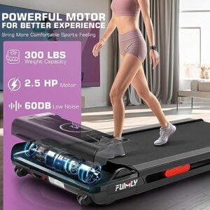 FUNMILY Under Desk Treadmill 2 in 1 Walking Pad Treadmill, 2.5HP Treadmills for Home 300lbs Weight Capacity, App & Bluetooth Remote Control Running Machine with Shock Absorption System & LED Display