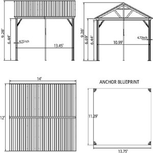 Evedy 12x14 Gazebo, Outdoor Aluminum Gazebo with Galvanized Steel Gable Canopy, Outdoor Metal Gazebos for Patio, Backyard, Deck and Lawns