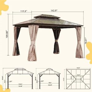 Evedy Gazebo 10x12, Galvanized Steel Double Roof Permanent Aluminum Gazebo, Outdoor Metal Pergolas with Curtain and Net for Garden, Parties, Patio, Deck, Lawns