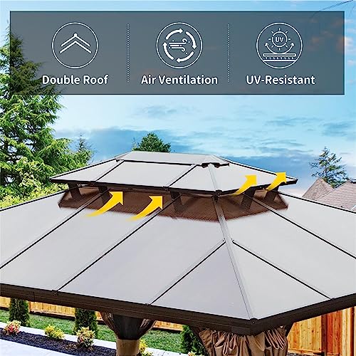 Evedy Gazebo 10x12, Galvanized Steel Double Roof Permanent Aluminum Gazebo, Outdoor Metal Pergolas with Curtain and Net for Garden, Parties, Patio, Deck, Lawns