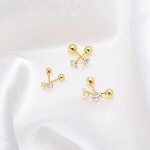 4 MM Cubic Zirconia Sterling Silver Plated Yellow Gold Stud Earrings for Women, Screw Ball Backing