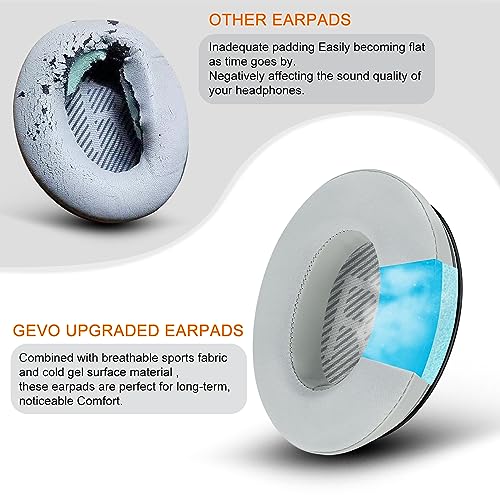 GEVO Cooling Gel Ear Pads Cushions Replacement, Ear Pads for Bose QuietComfort 35 (QC35) and Quiet Comfort 35 II (QC35 II) Over-Ear Headphones & More, Memory Foam & Cooler for Longer (Silver)