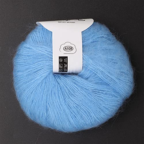 Soft Mohair Pashm Knit Angora Long Wool Yarn, Durable and Anti Pilling,Various Color, Hand Washable, Great for Scarves, Shawls, Sweaters, Hats, Shoes, Seat Cushions (08 Light Blue)