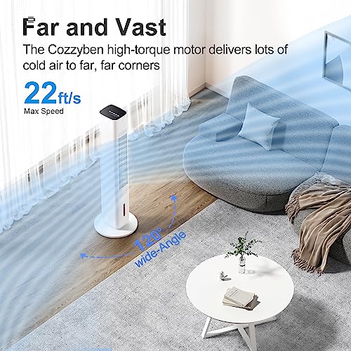 Cozzyben Air Conditioner no Window 35" Ice Tower Fan Blow Cold Air Ductless Evaporative Swamp Cooler Ventless Portable Standing Ac Unit with Water Tank, Ice Packs for Room Bedroom Indoor Home