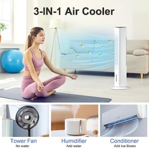 Cozzyben Air Conditioner no Window 35" Ice Tower Fan Blow Cold Air Ductless Evaporative Swamp Cooler Ventless Portable Standing Ac Unit with Water Tank, Ice Packs for Room Bedroom Indoor Home