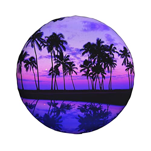 Palm Tree Purple Sunset Spare Tire Cover Wheel Protectors Cover Weatherproof Sun Protection Tyre Covers,14" 15" 16" 17"