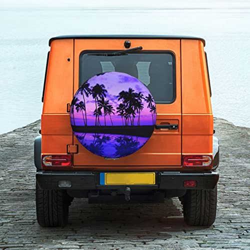 Palm Tree Purple Sunset Spare Tire Cover Wheel Protectors Cover Weatherproof Sun Protection Tyre Covers,14" 15" 16" 17"