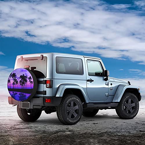 Palm Tree Purple Sunset Spare Tire Cover Wheel Protectors Cover Weatherproof Sun Protection Tyre Covers,14" 15" 16" 17"