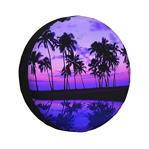 Palm Tree Purple Sunset Spare Tire Cover Wheel Protectors Cover Weatherproof Sun Protection Tyre Covers,14" 15" 16" 17"