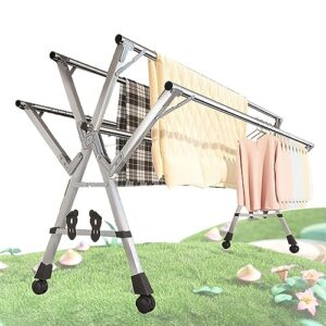 atyujkb laundry room collapsible clothes drying rack, five pole drying rack stainless steel, laundry stand organizer with wheels, clothes drying rack outdoor (200cm/79in)