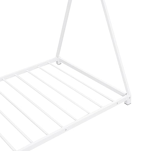 HZXINKEDZSW Twin Size Metal House Platform Bed with Triangle Structure, Single Metal Bed Frame for Kids Teens Girls Boys Bedroom, Can be Decorated, No Box Spring Required (White-T6)