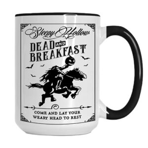 sleepy hollow dead and breakfast coffee mug, spooky coffee cup halloween coffee mugs, retro halloween coffee mug, 15oz novelty ceramic coffee mug, halloween coffee cups ceramic, fall coffee mug