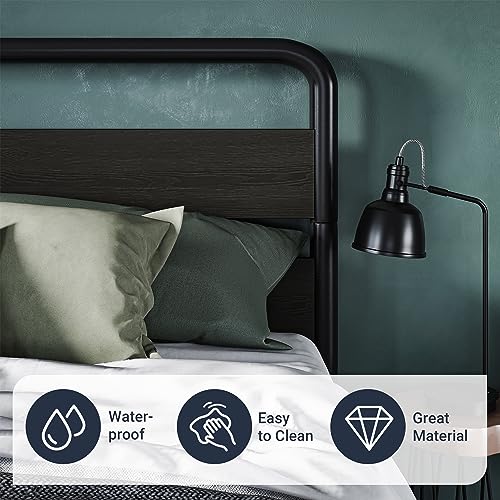 Allewie Queen Size Metal Bed Frame with Curved Wood Headboard and Footboard, Heavy Duty Platform Iron Bed with Under-Bed Storage, Noise Free, No Box Spring Needed, Easy Assembly, Black