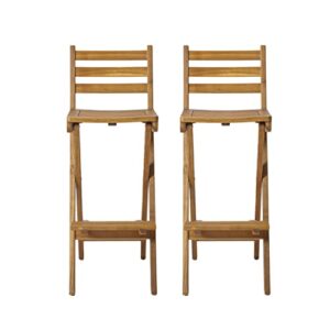 Christopher Knight Home Tundra Outdoor Foldable Wood Barstool Set, 2-Pcs Set, Natural & Caribbean Outdoor Acacia Wood Balcony Bar Table, Natural Stained