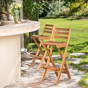 Christopher Knight Home Tundra Outdoor Foldable Wood Barstool Set, 2-Pcs Set, Natural & Caribbean Outdoor Acacia Wood Balcony Bar Table, Natural Stained