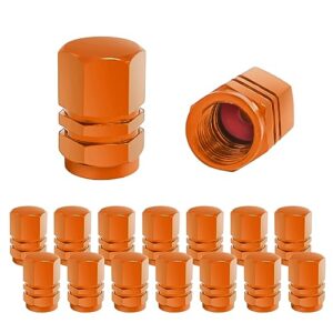 fekey&jf 16 pcs car tire valve stem caps, waterproof airtight car wheel tire valve stem covers universal for cars, bicycles, trucks, motorcycles, car accessories for men women (orange)