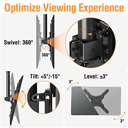 ELIVED Ceiling TV Mount YD3015 Fits Most 26-65 Inch TVs, Height Adjustable Max VESA 400x400mm, Soundbar Mount YD5012 Swivel Soundbar Mounting Bracket Under TV