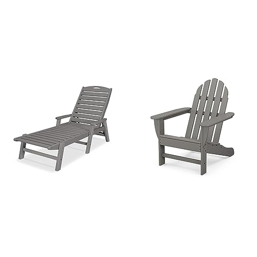 POLYWOOD NCC2280GY Nautical Arms Chaise, Slate Grey & AD4030GY Classic Outdoor Adirondack Chair, Slate Grey