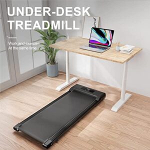 HomeFitnessCode Under Desk Treadmill Walking Pad, 2 in 1 Ultra Slim Portable Treadmill for Home, Installation-Free with 0.6-6.2mph, Remote Control and LED Display Office Exercise (Black)