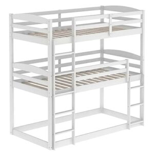 TARTOP Low Bunk Beds for Kids,Triple Bunk Bed Twin Over Twin Over Twin,Wood Bunk Beds Can be Separable to 3 Beds,No Box Spring Needed,White