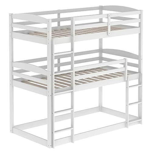 TARTOP Low Bunk Beds for Kids,Triple Bunk Bed Twin Over Twin Over Twin,Wood Bunk Beds Can be Separable to 3 Beds,No Box Spring Needed,White