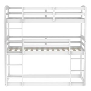 TARTOP Low Bunk Beds for Kids,Triple Bunk Bed Twin Over Twin Over Twin,Wood Bunk Beds Can be Separable to 3 Beds,No Box Spring Needed,White